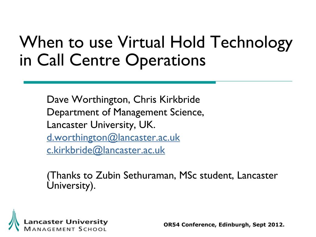 PPT - When to use Virtual Hold Technology in Call Centre Operations ...