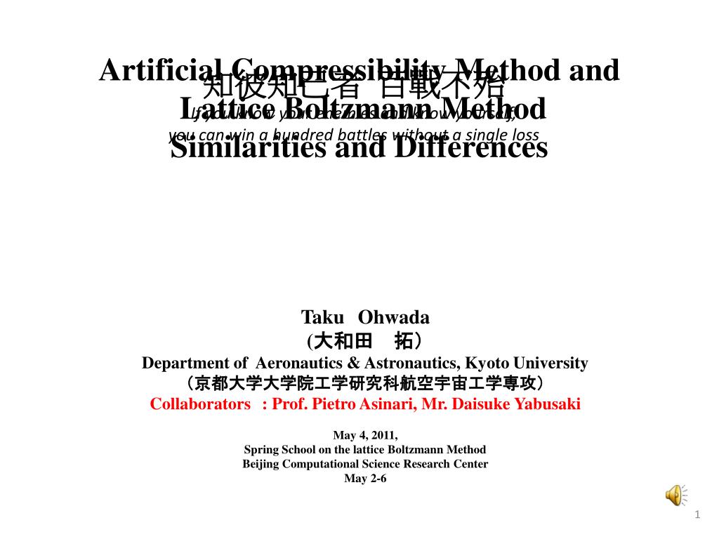 Ppt Artificial Compressibility Method And Lattice Boltzmann Method Similarities And