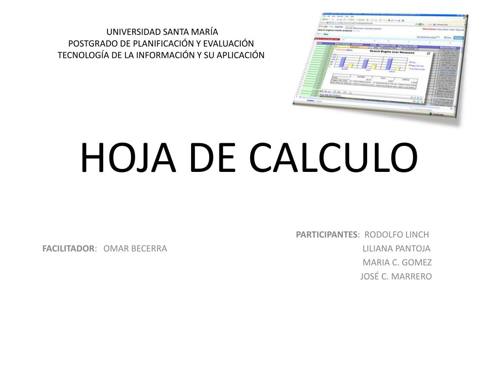 PPT - HOJA DE CALCULO PowerPoint Presentation, free download - ID:3537278