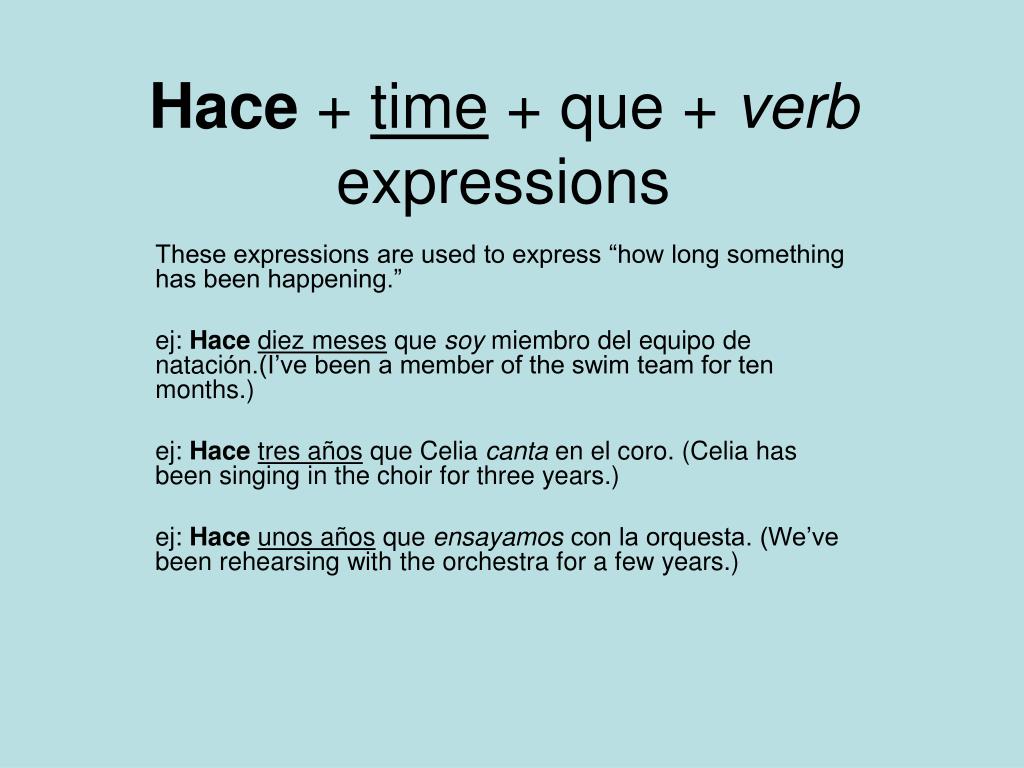 PPT - Hace + time + que + verb expressions PowerPoint Presentation ...