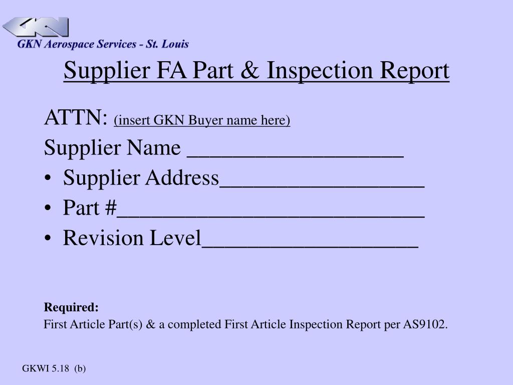 PPT - Supplier FA Part & Inspection Report PowerPoint Presentation - ID ...